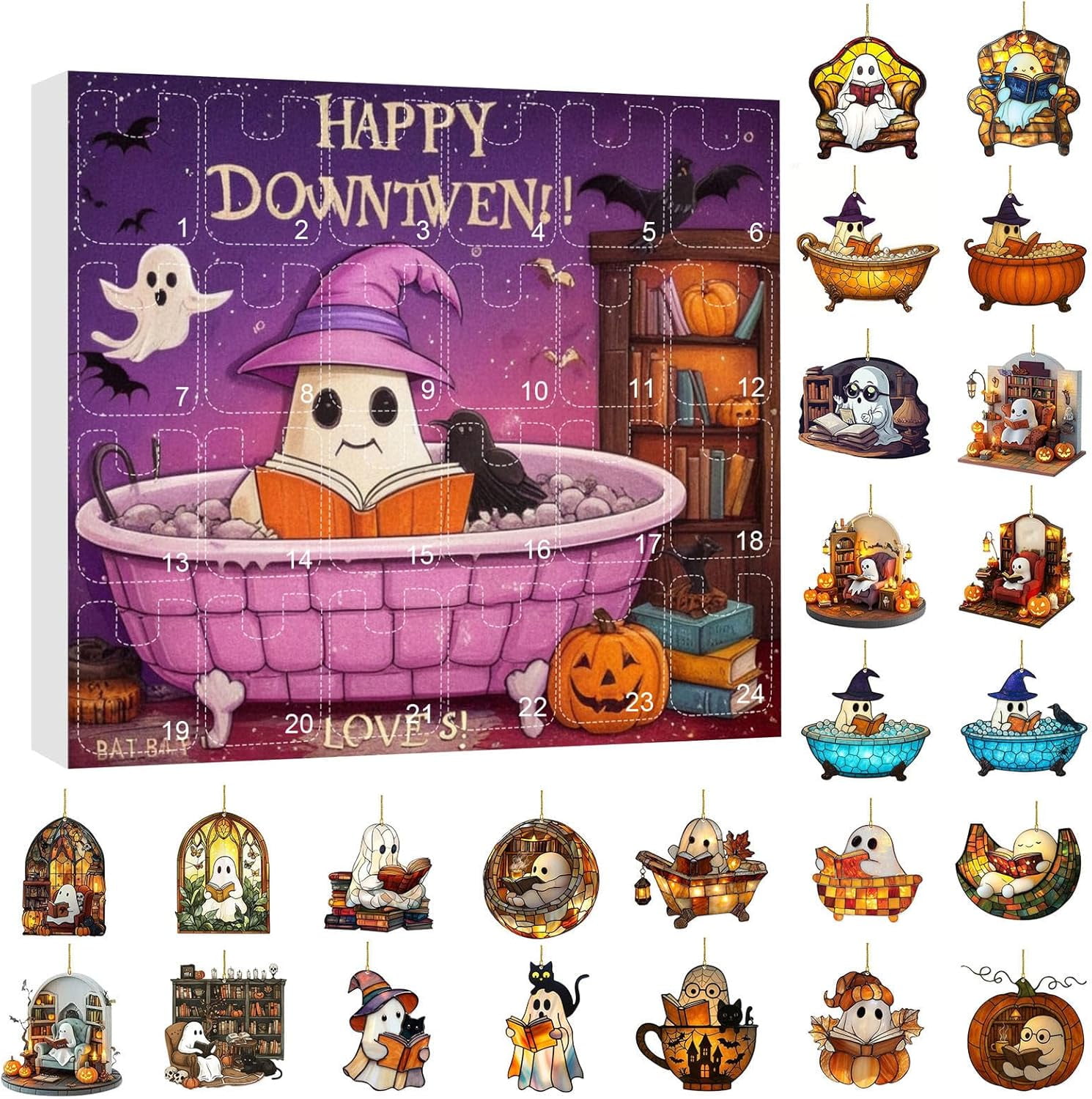 2025 Halloween Countdown Calendar 24 PCS Ghost Bubble Bath Ornament ...