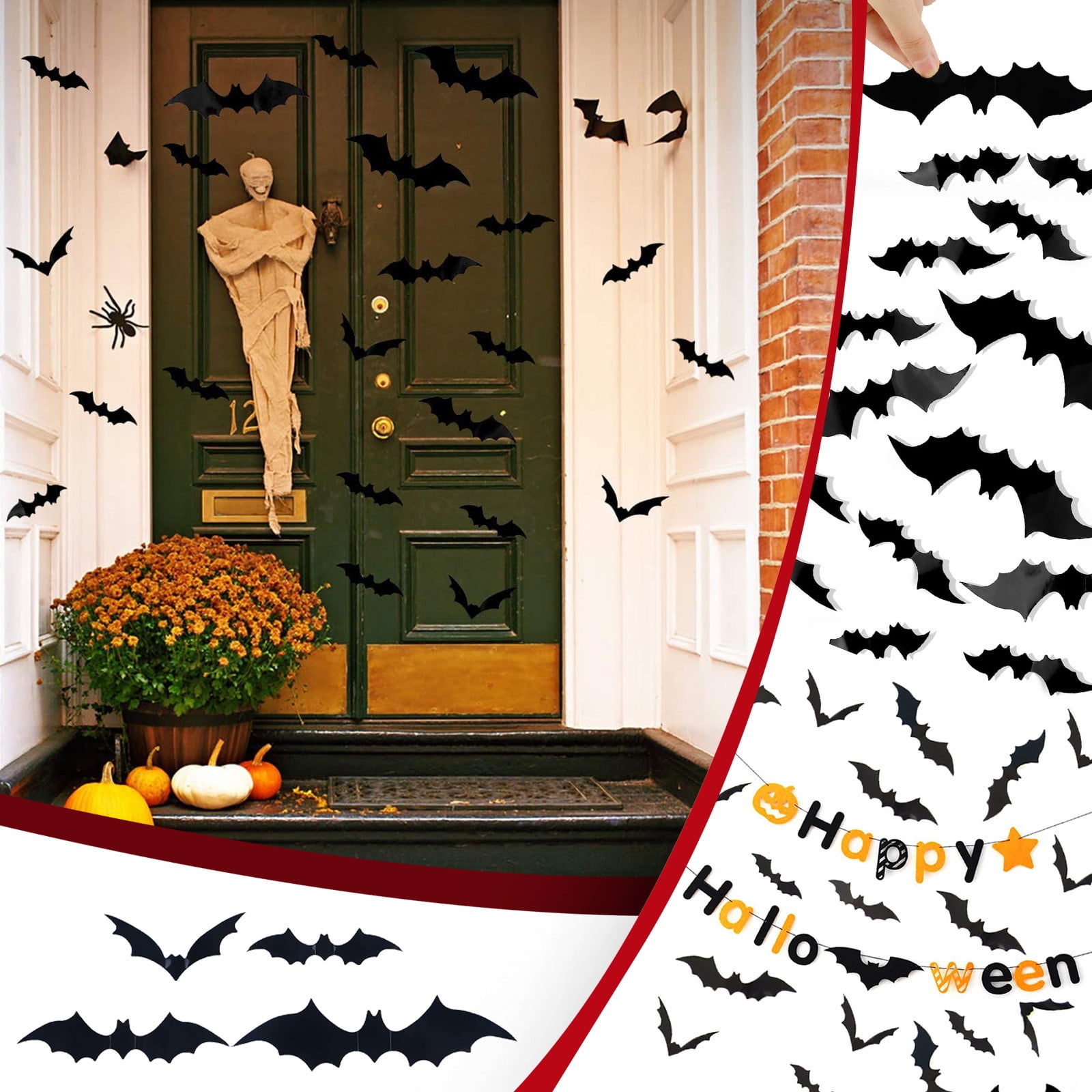 2025 Halloween Decoration One-sided Sticker Including Bats Pumpkin ...