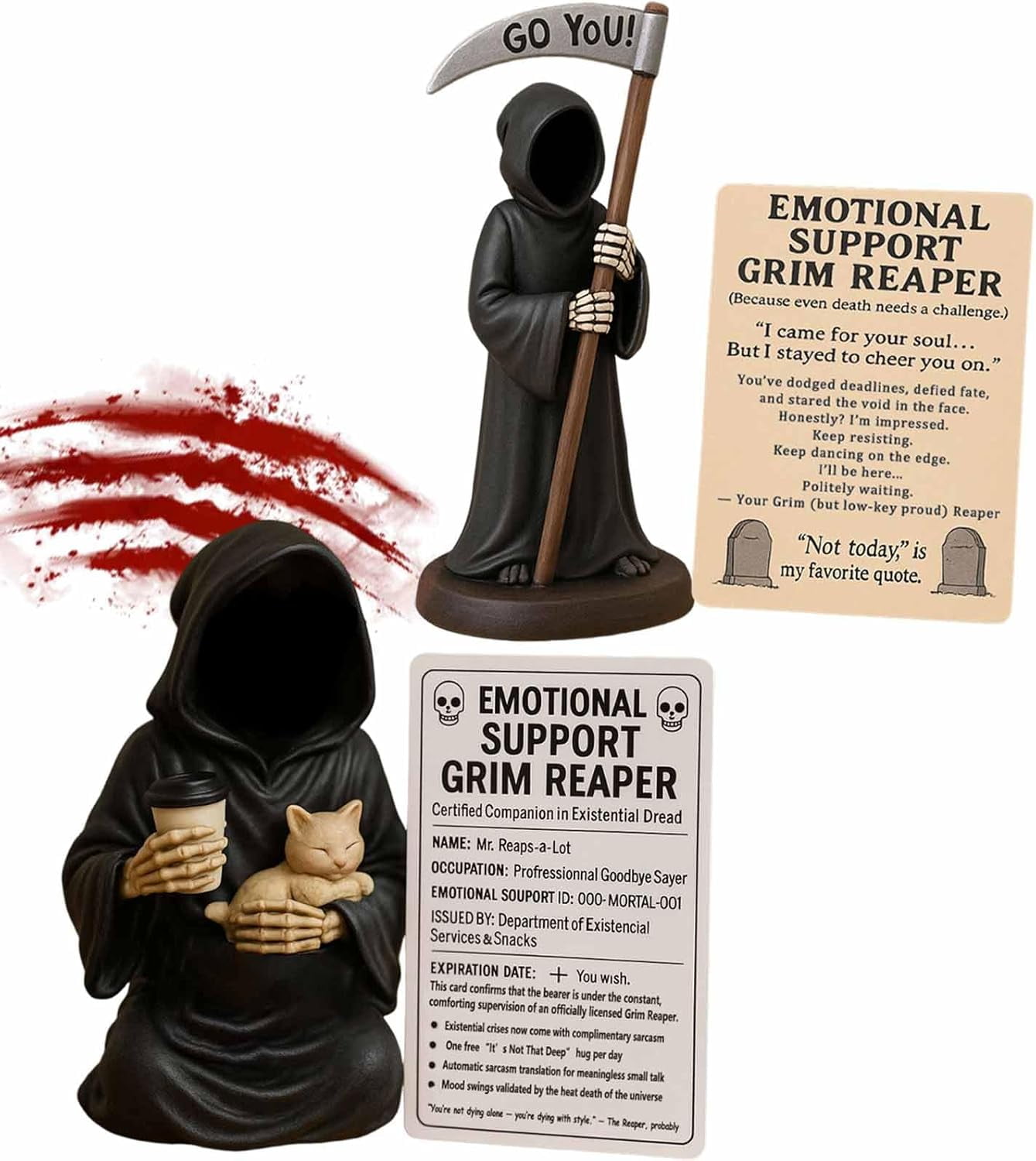2025 Halloween Emotional Support Grim Reaper Figurine, Hand-Painted Resin Grim Reaper Statue ...