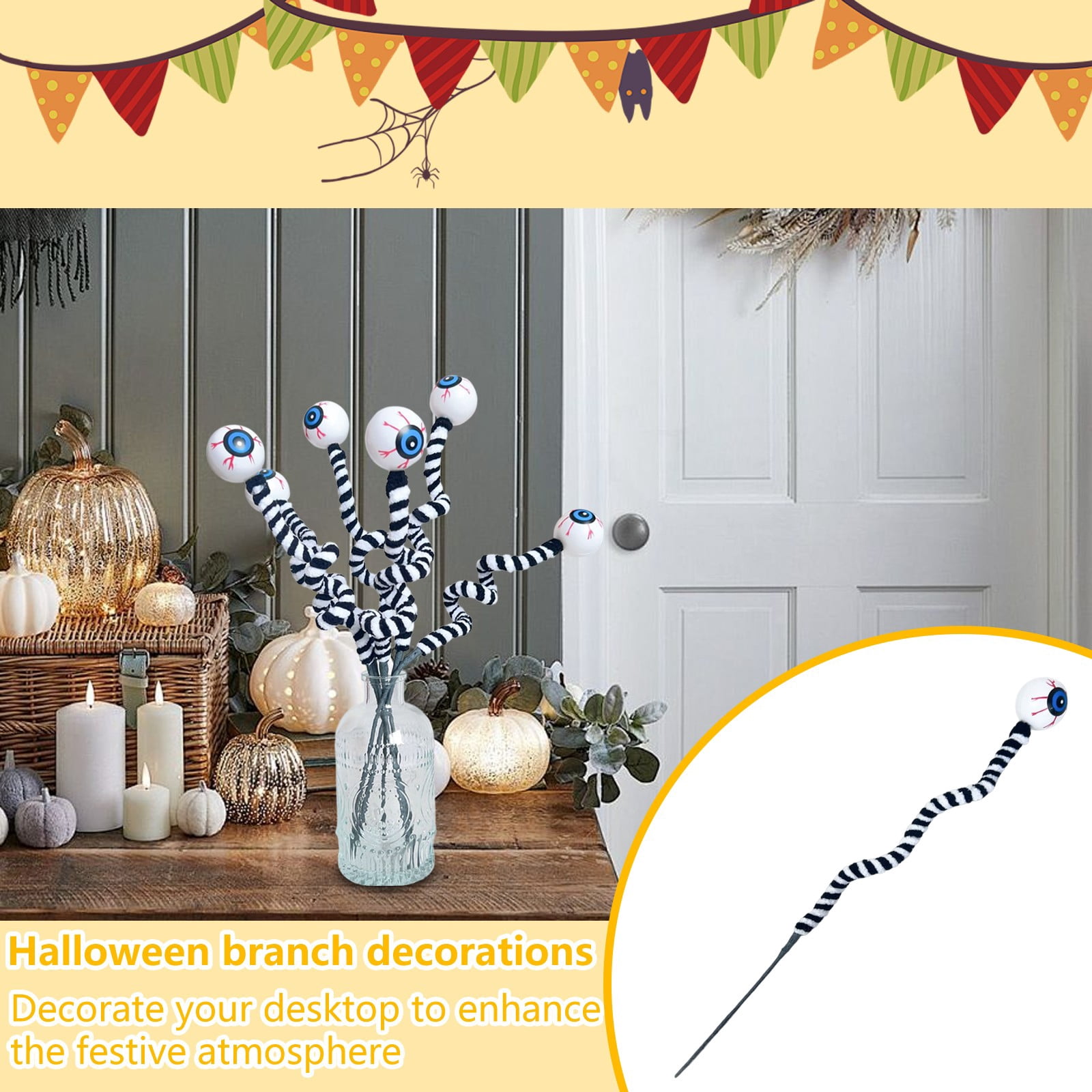 2025 Halloween Eyeball Yarn Twig Pick – Creepy Black & White Branch ...