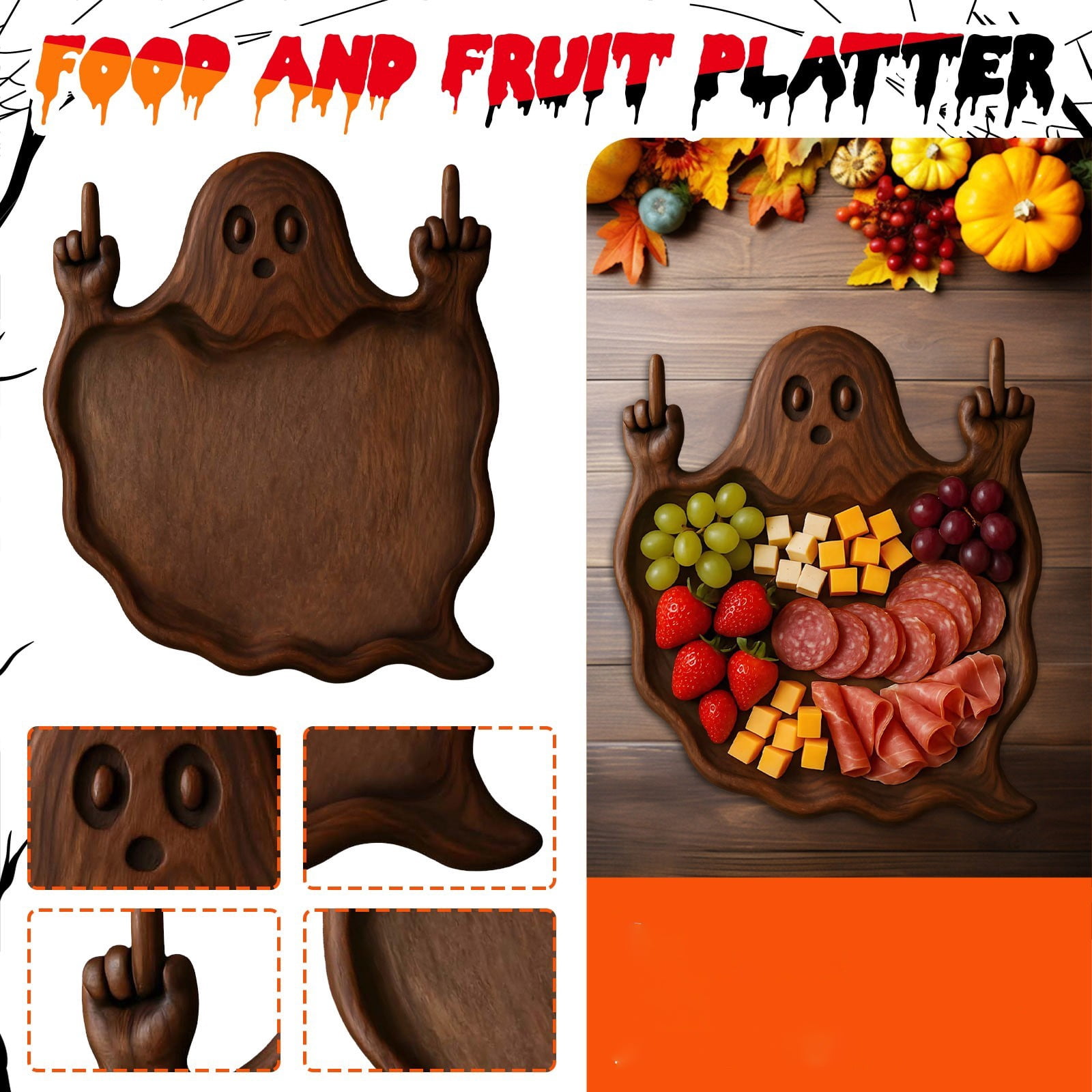 2025 Halloween Ghost Charcuterie Board, Wooden Ghost Tray Platter ...