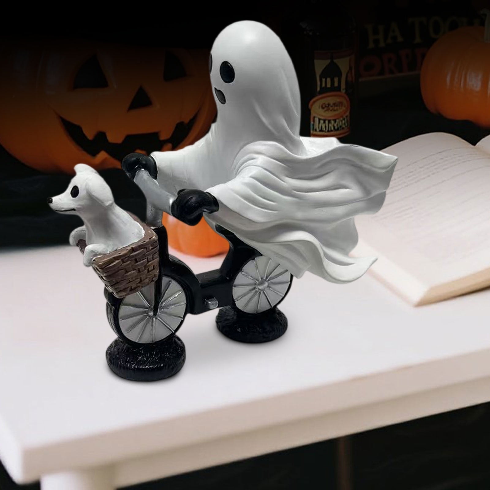 2025 Halloween Ghost Riding Bike Ghost Puppy Dog Figurine, Cute Ghost ...