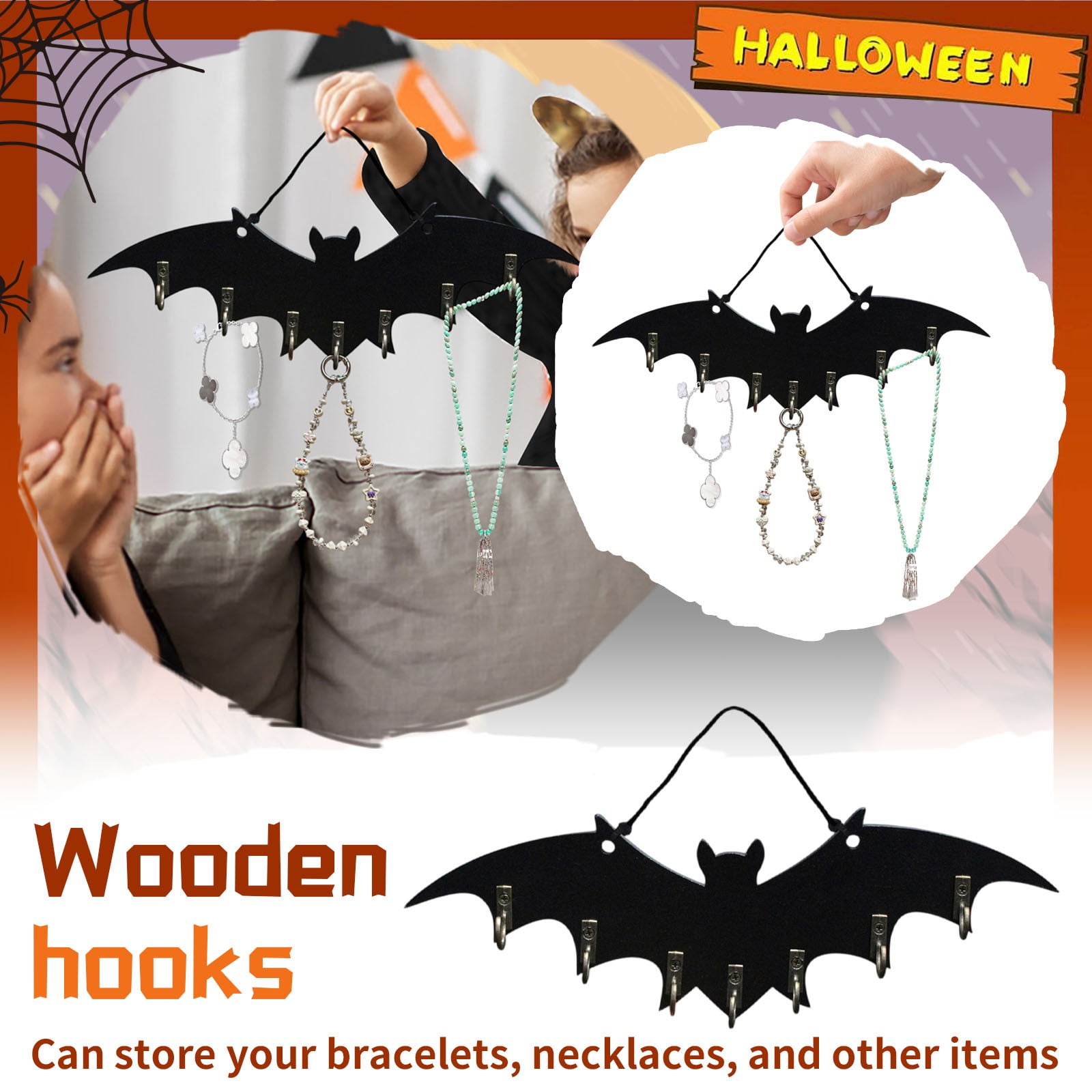 2025 Halloween Gothic Bat Wall Wooden Hooks for Halloween Decor ...