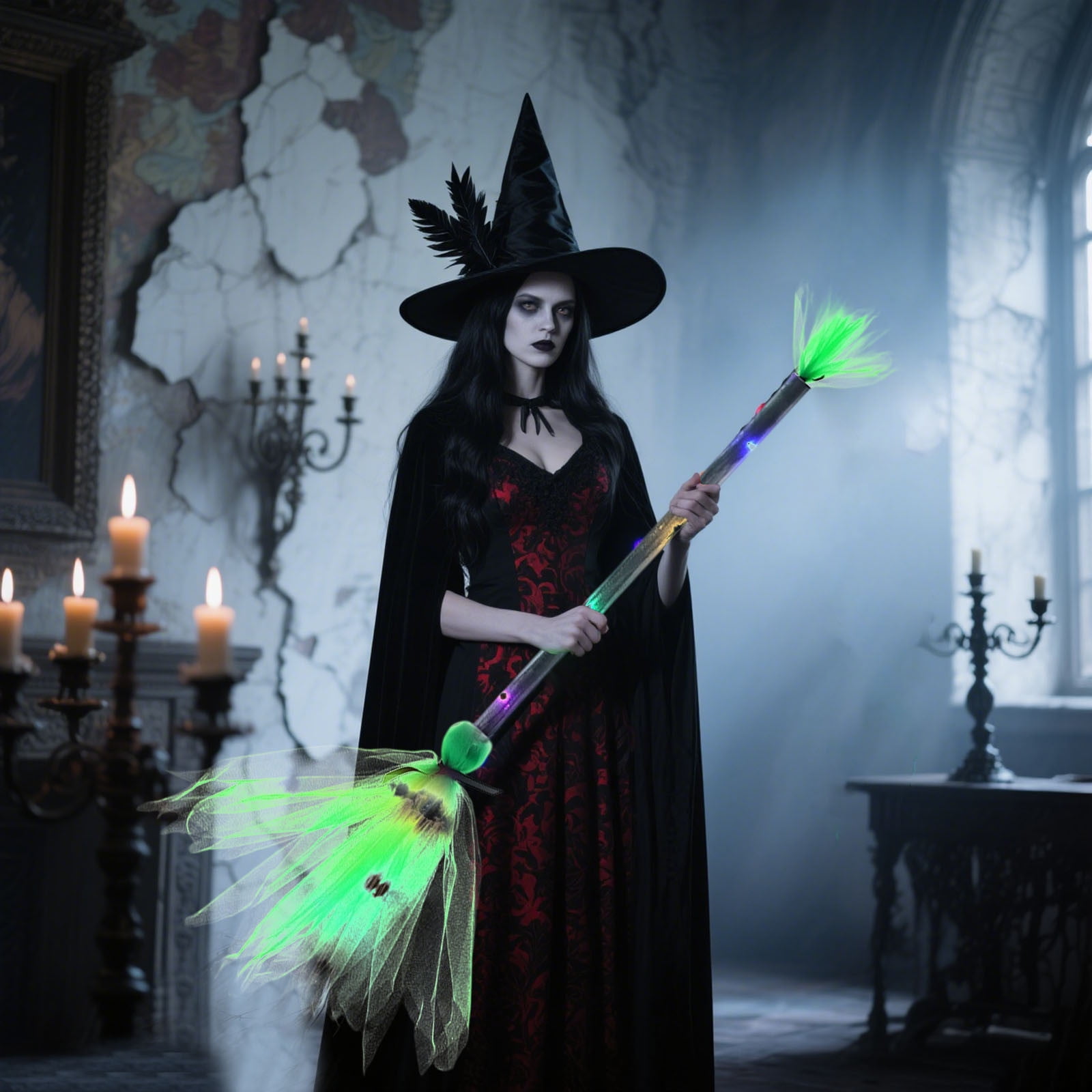 2025 Halloween LED Illuminated Witch Broomstick Prop Party Decoration ...