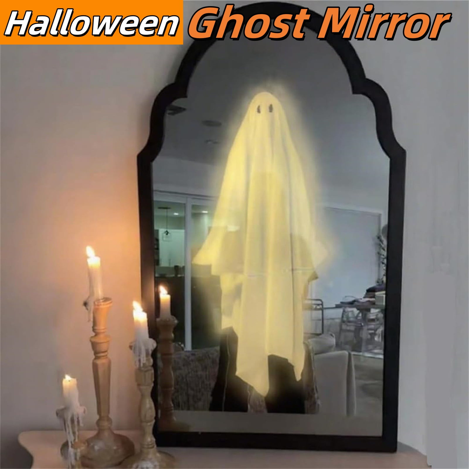 2025 Halloween Light-Up Ghost Mirror, Spooky Hologram Decor, Scary ...