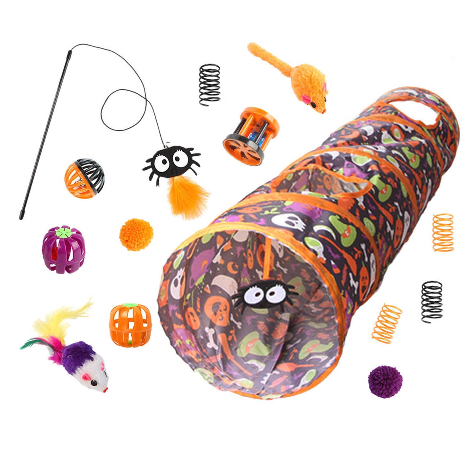 2025 Halloween Pet Cat Tunnel Tube Toy 3-Way Foldable, Indoor Drilling ...
