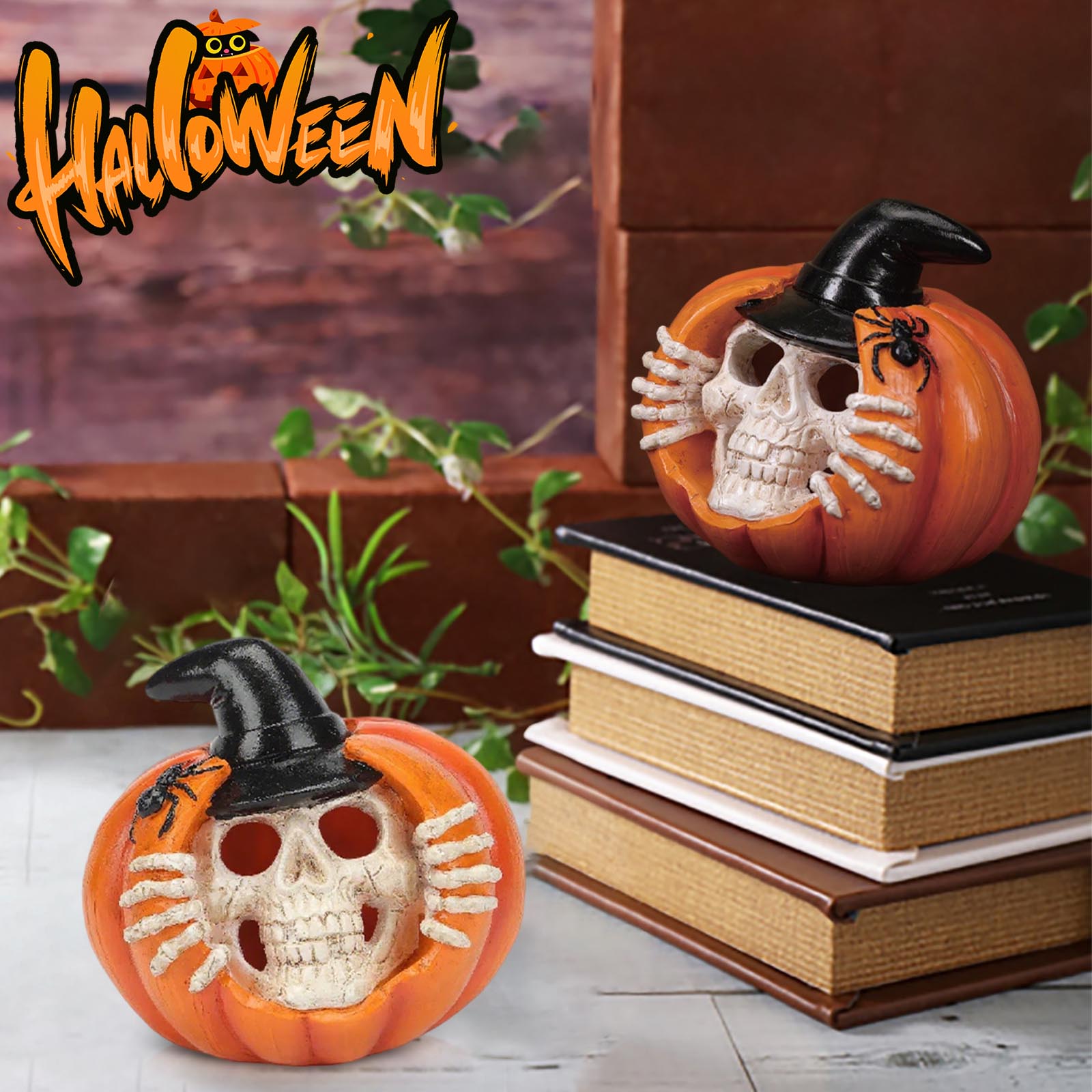 2025 Halloween Pumpkin Skeleton Decor-Light Up Spooky Skull Pumpkin ...