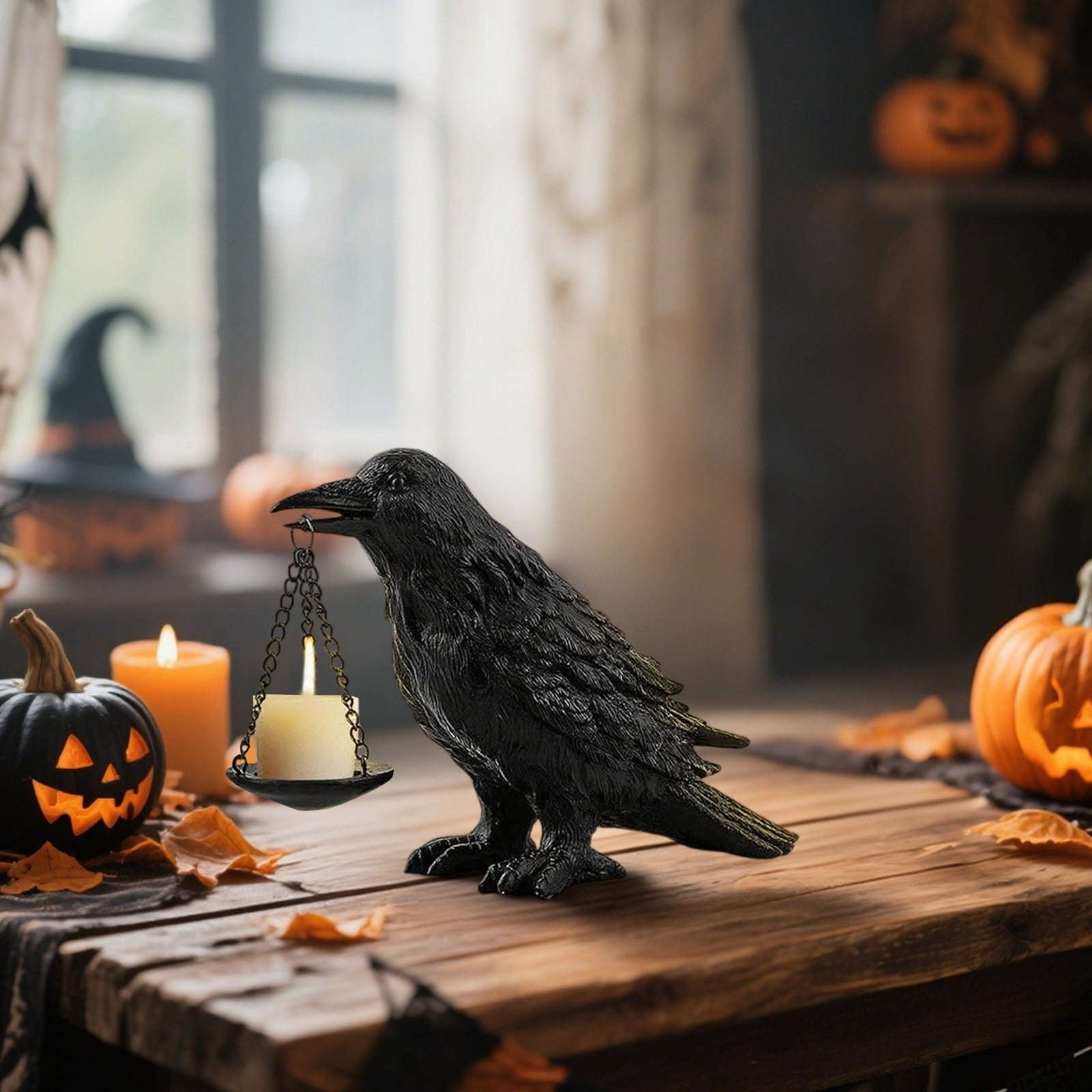 2025 Halloween Raven Gothic Home Decor Fake Crow Light Holder for ...