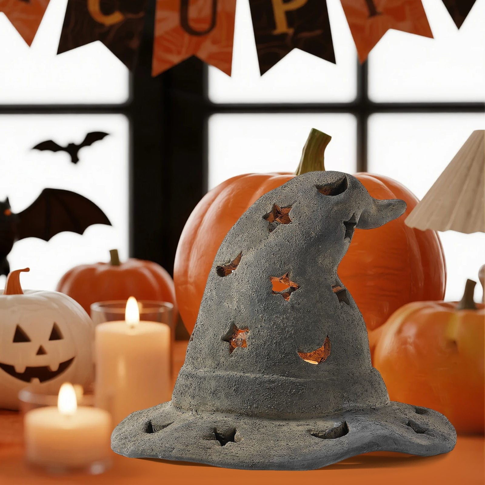 2025 Halloween Resin Luminary Witch Hat, Halloween Decor Horror ...