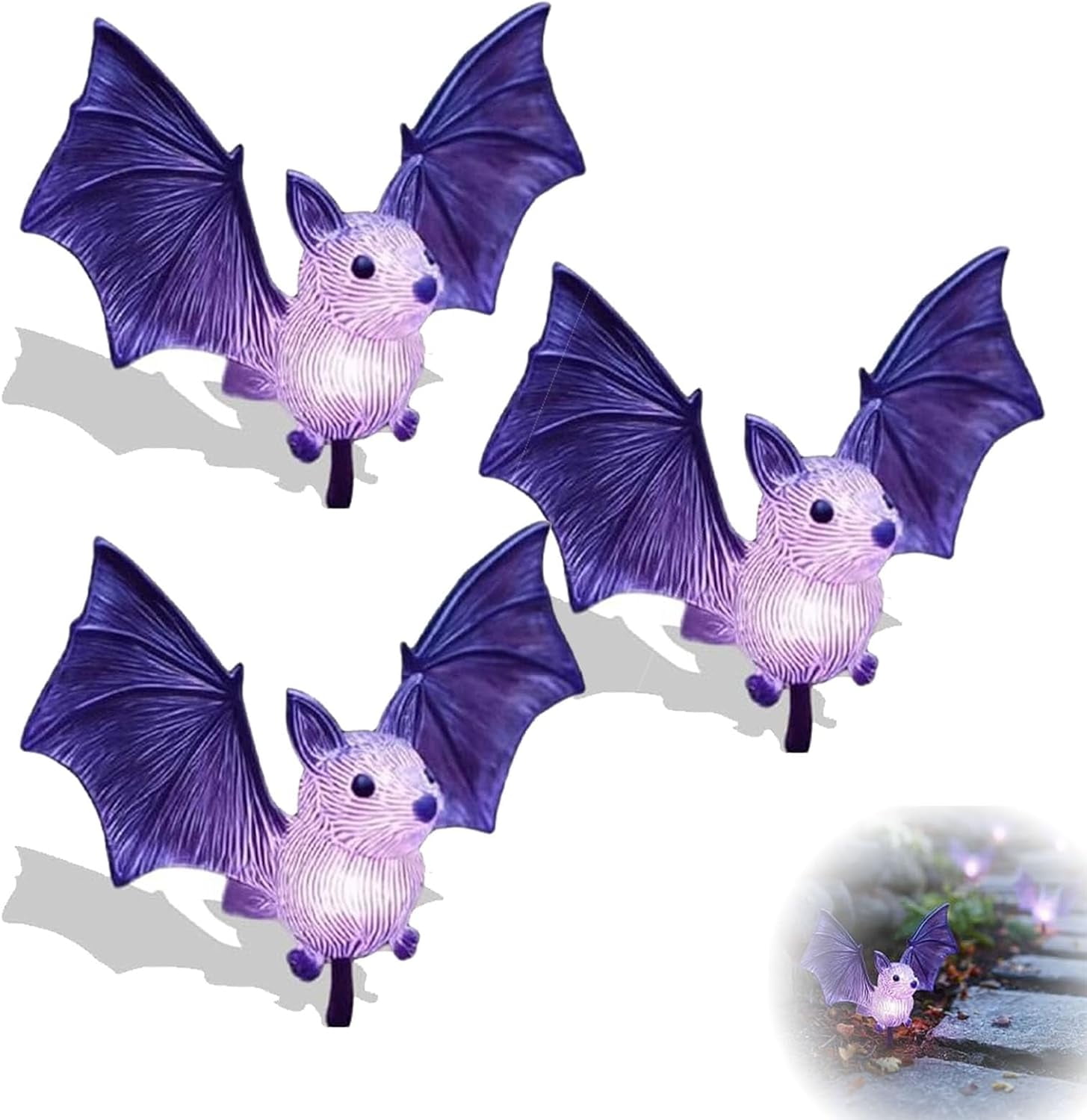 2025 Halloween Solar Bat Pathway Lights, 3D Solar-Powered Purple Bat ...