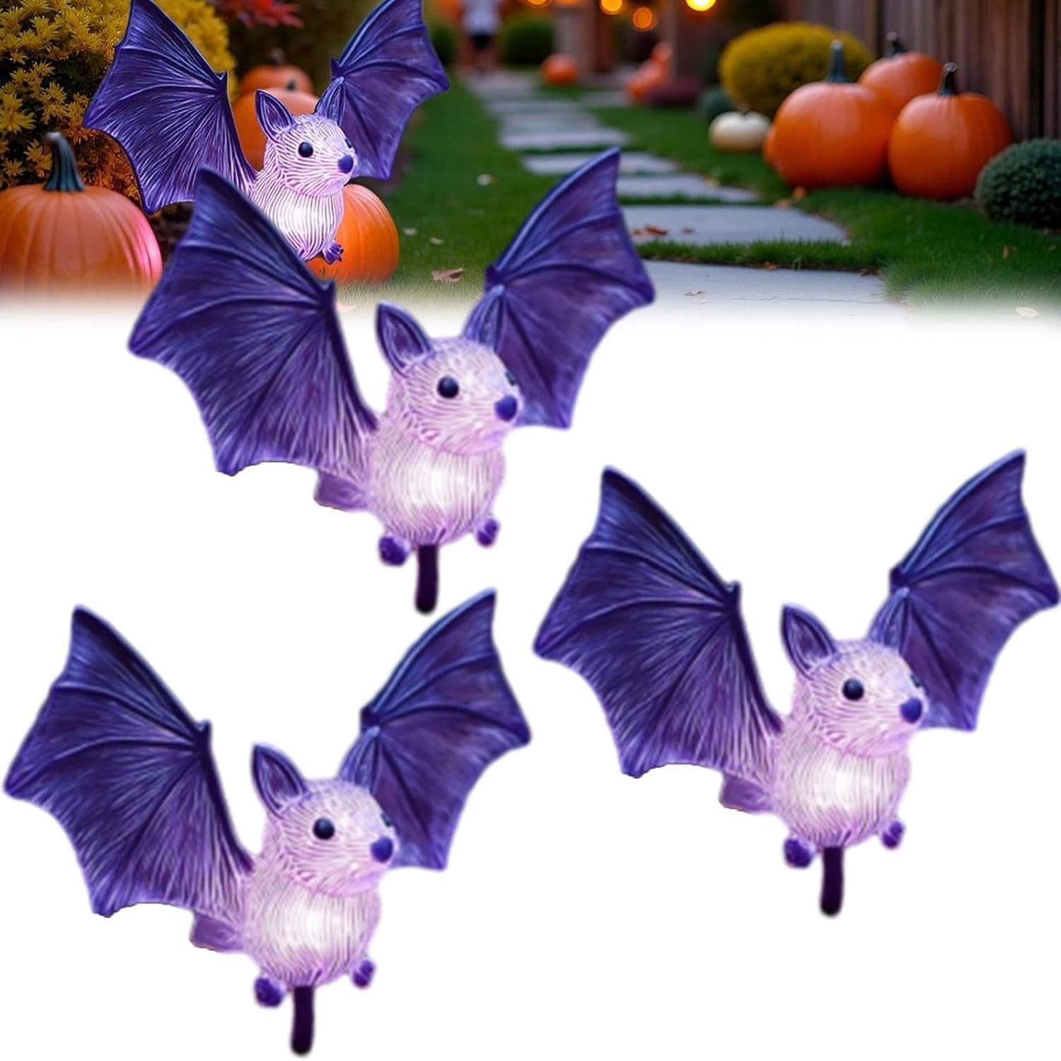 2025 Halloween Solar Bat Pathway Lights, Solar-Powered Purple Bat ...