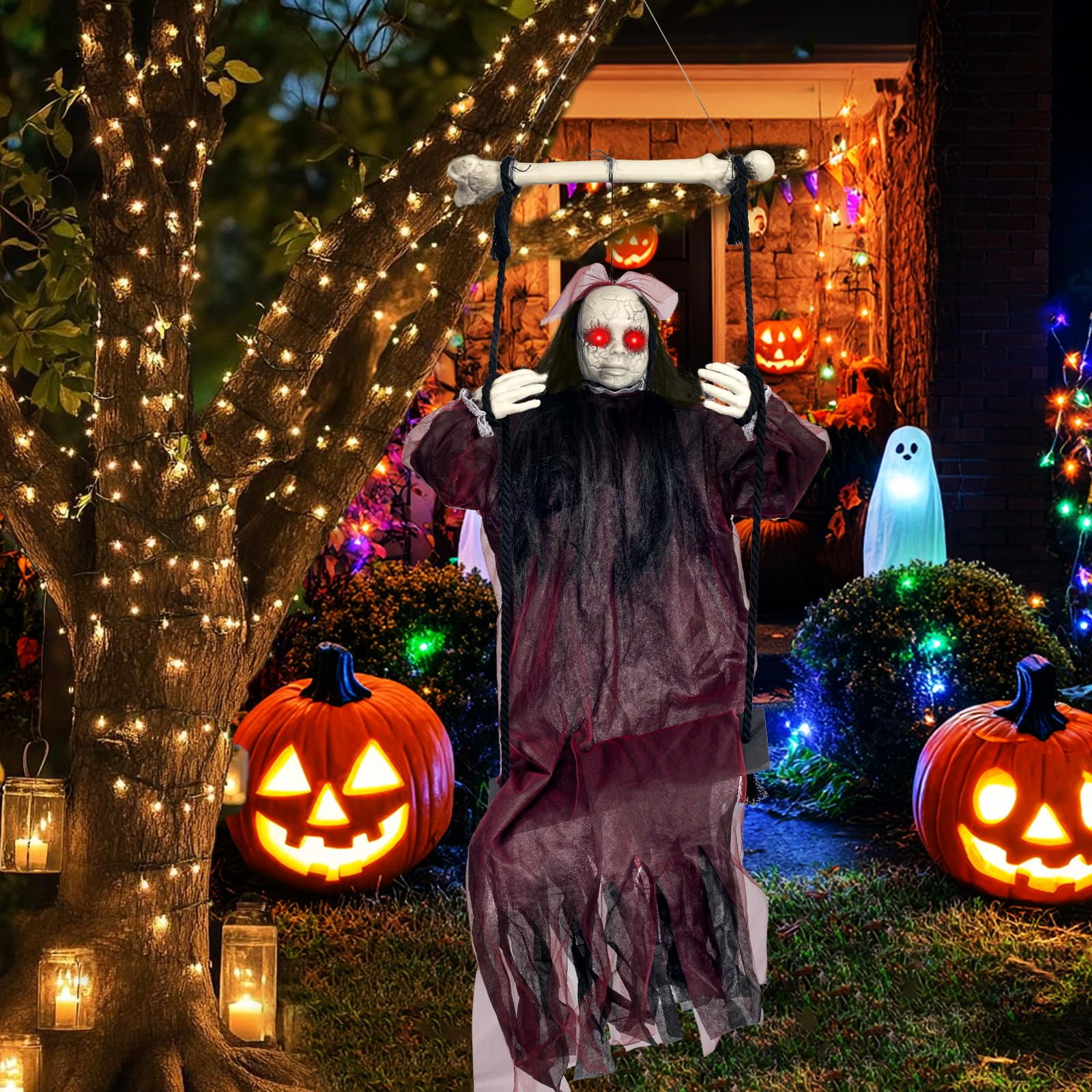 2025 Halloween Spooky Swing Red Robe Ghosts, 43" Hanging Swinging ...
