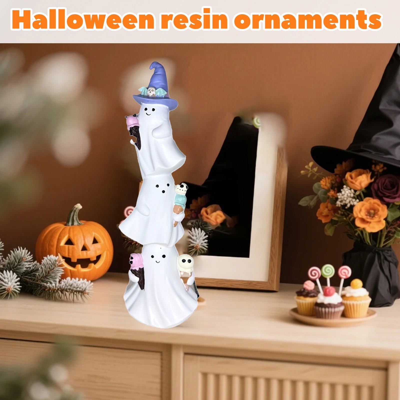 2025 Halloween Three-Layer Ghost Figurine - 11.8" Tall Resin Decorative ...