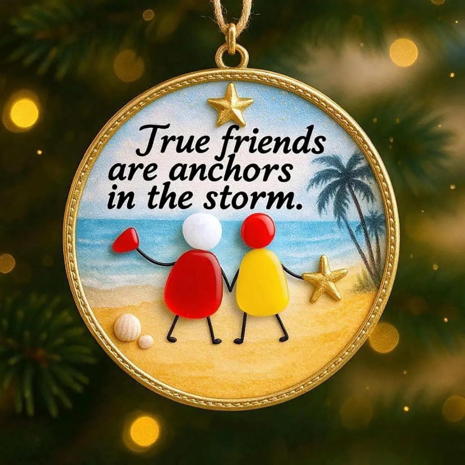 2025 Handmade Sea Glass Friendship Ornament with Inspirational Quote ...