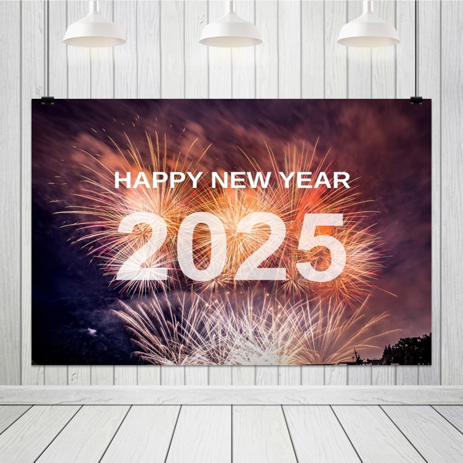 2025 Happy New Year Backdrop Black and Gold Bokeh Dots Clock Countdown ...