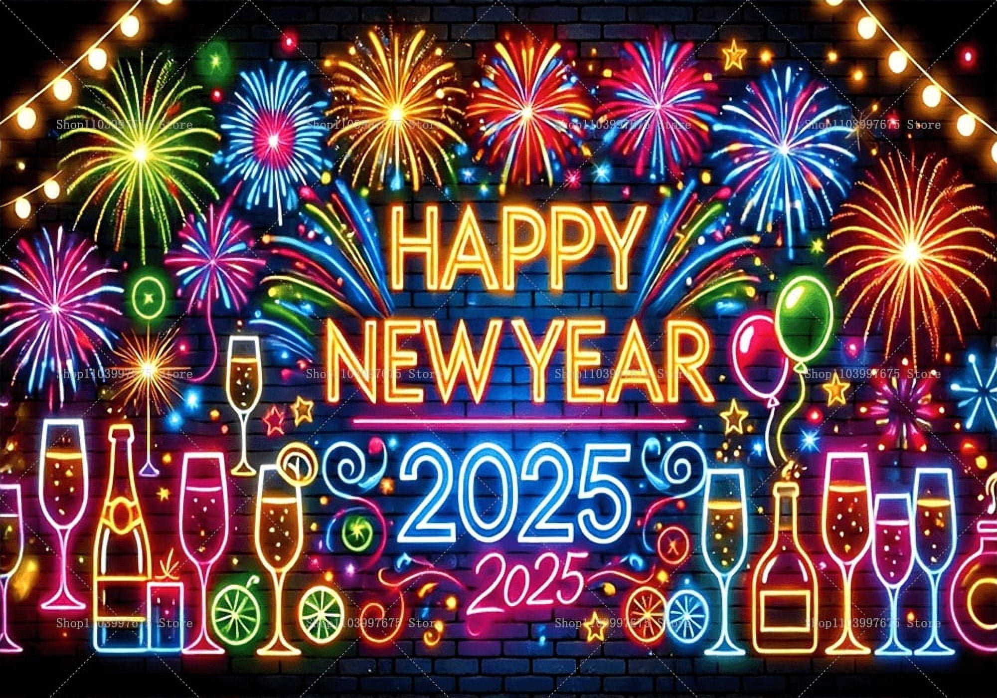 2025 Happy New Year Backdrop Neon Glow Graffiti Family Celebrate Party ...