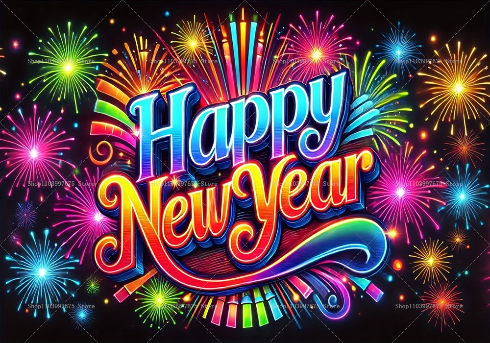 2025 Happy New Year Backdrop Neon Glow Graffiti Family Celebrate Party ...