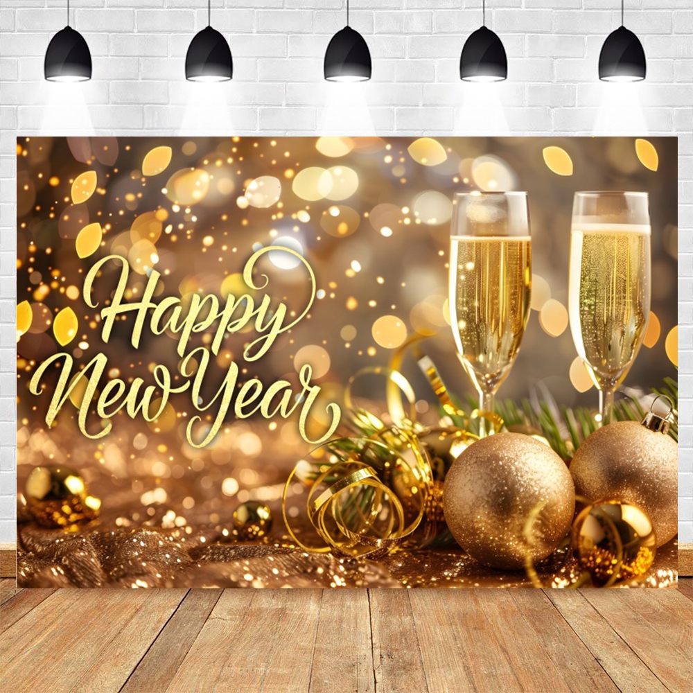 2025 Happy New Year Background Golden Fireworks Wine Glasses Family ...