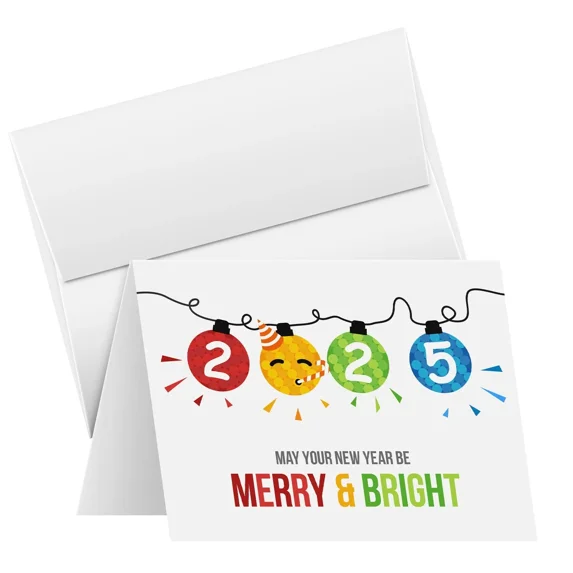 2025 Happy New Year Holiday Greeting Cards, Funny Emoji, A2 Size, White ...