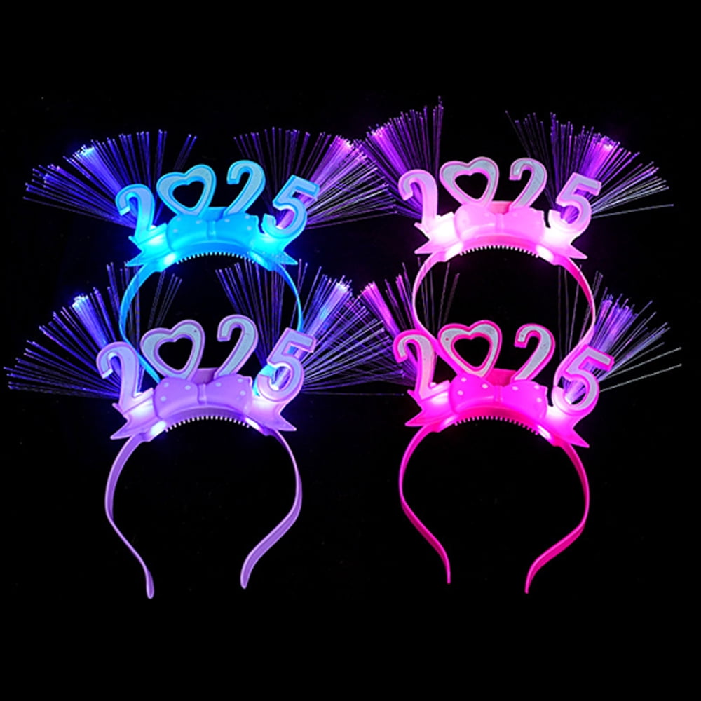 2025 Happy New Year LED Glow Headband Kids Adults Optic Fiber Light Up ...