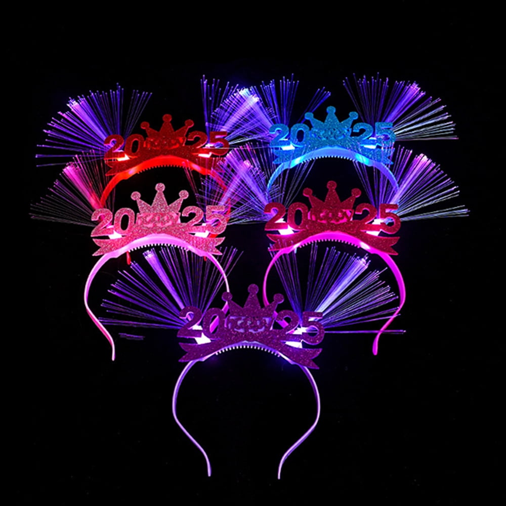 2025 Happy New Year LED Glow Headband Kids Adults Optic Fiber Light Up ...