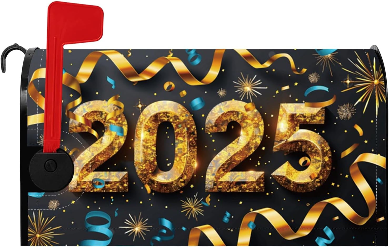 2025 Happy New Year Mailbox Cover Golden Blue Ribbon Banner Ceremony ...
