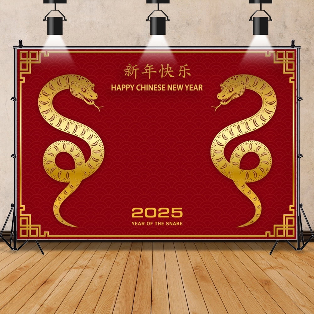 2025 Happy New Year Photography Backdrop Chinese Style Snakes Red ...