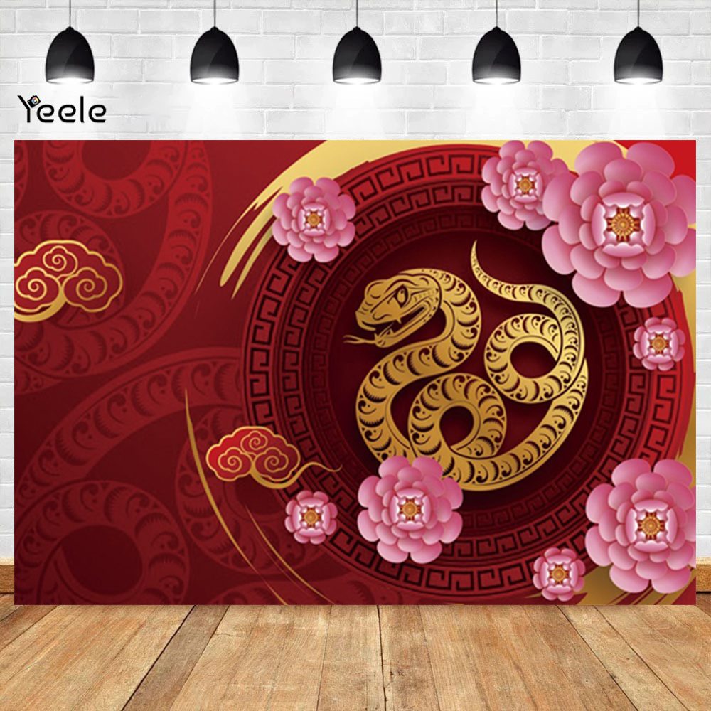 2025 Happy New Year Photography Backdrop Chinese Style Snakes Red ...