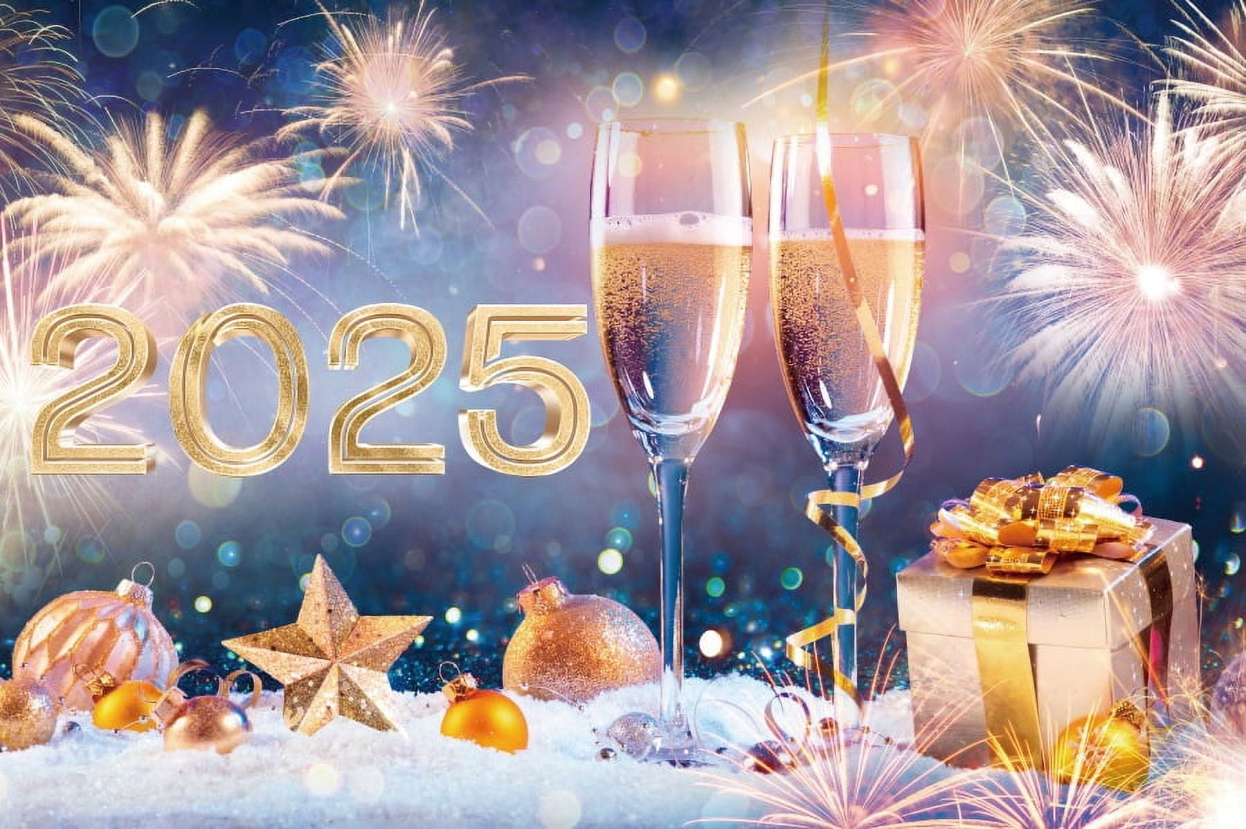 2025 Happy New Year Photography Background Gold Champagne Fireworks and ...
