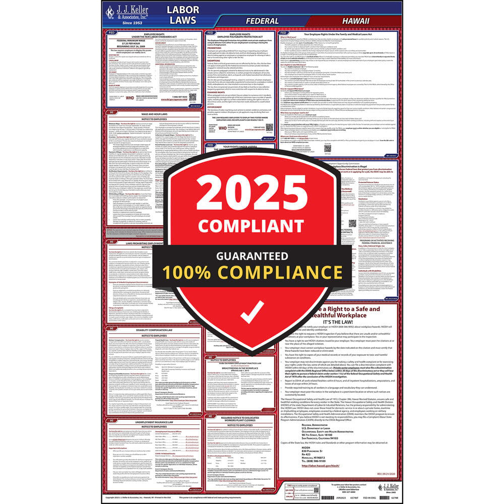 2025 Hawaii Labor Law Poster, All-in-One OSHA Compliant HI State ...