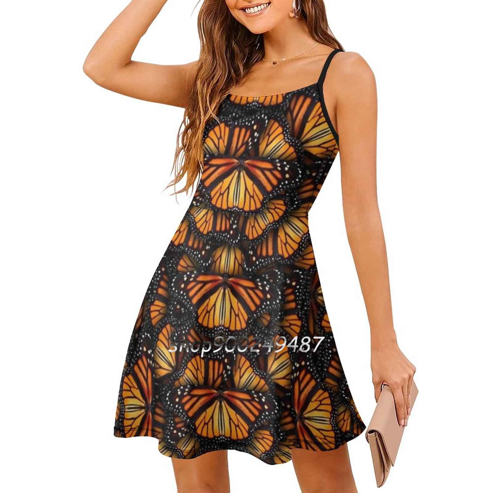 2025 Heaps Of Orange Monarch Butterflies Square Neck Dress Cute Loose ...