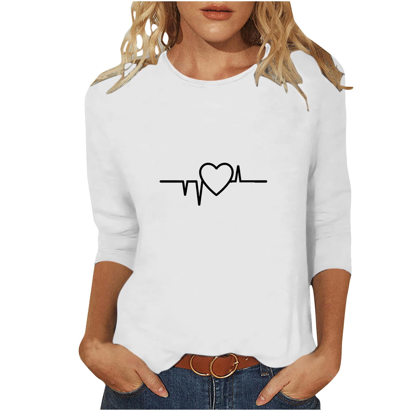 2025 Heart Shirts for Women Valentines 3/4 Sleeve T-shirt Tops Colorful Hearts Shirt Top Crew ...