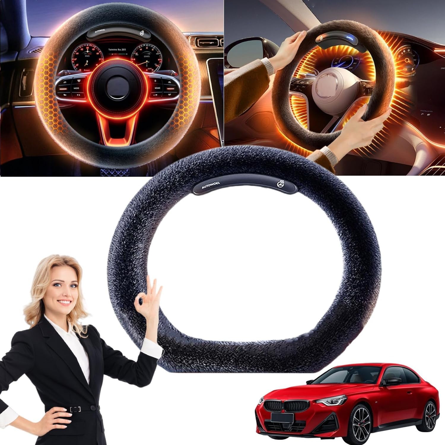 2025 Heated Steering Wheel Cover Wireless Rechargeable Warmer,15"/38cm ...