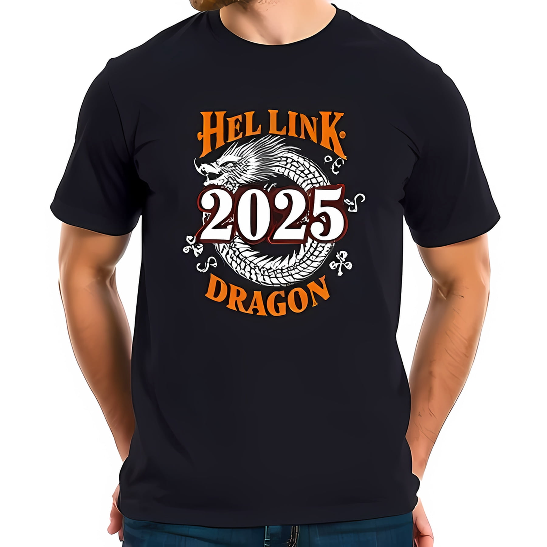 2025 Hel Link Dragon Graphic T-Shirt - Navy Blue Coiled Dragon Design ...