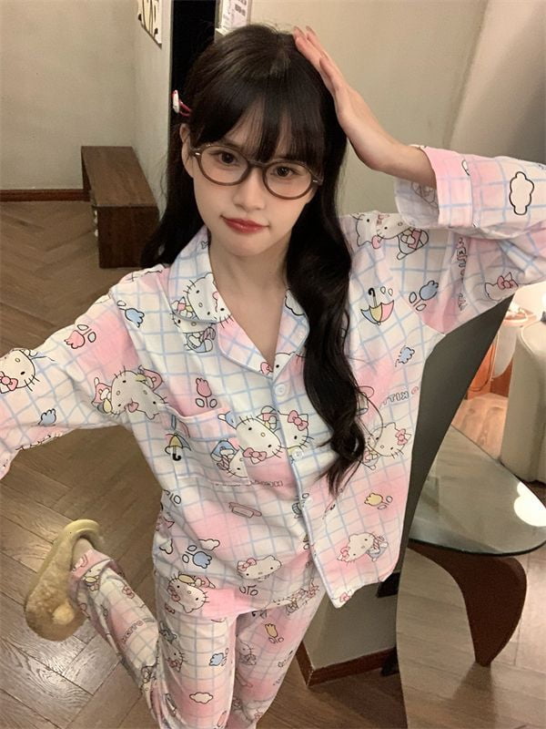 2025 Hello Kitty Women's Pajama Set Kawaii Long Sleeve Loungewear ...