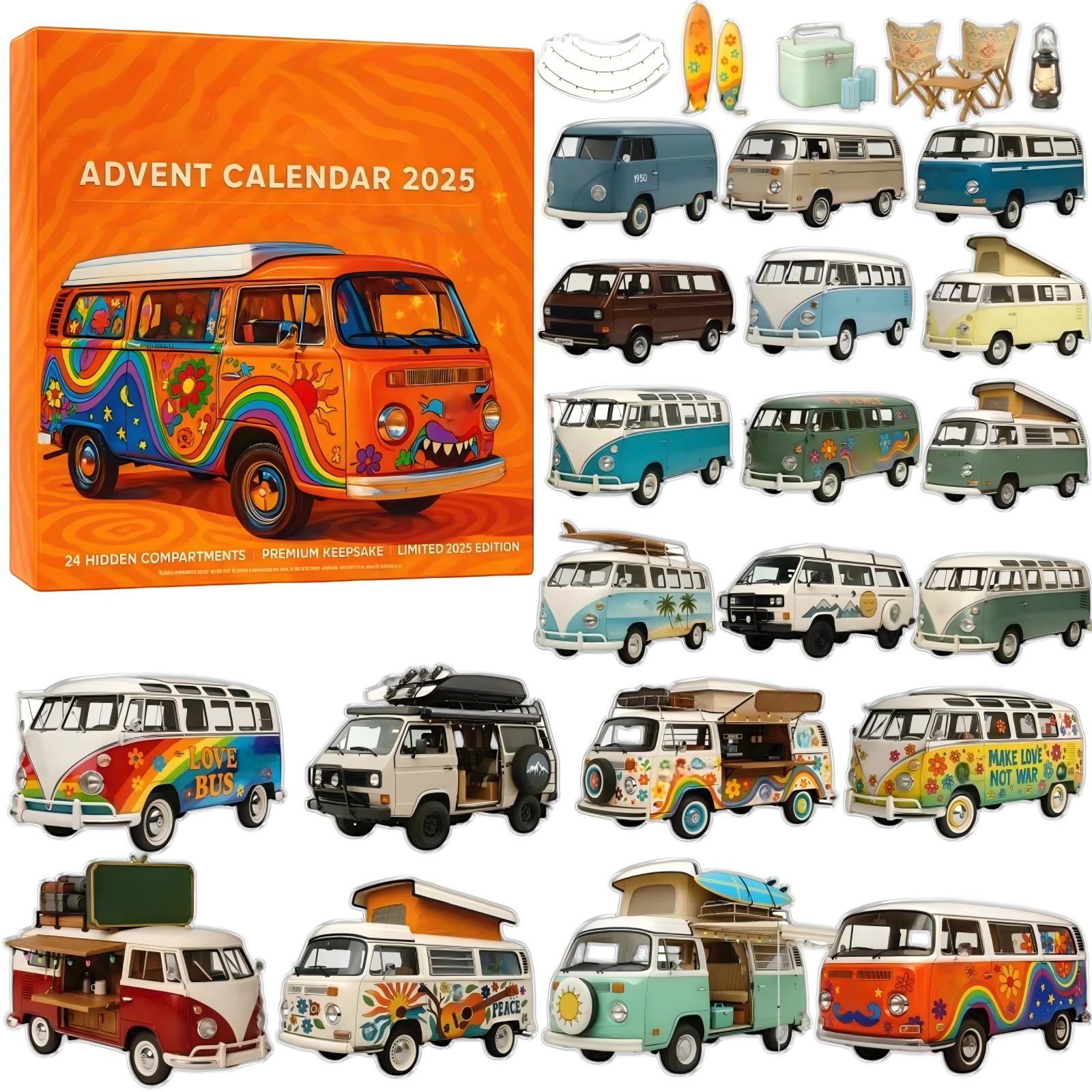 2025 Hippie Van Themed Advent Calendar, 24 Days Xmas Countdown with 2D ...