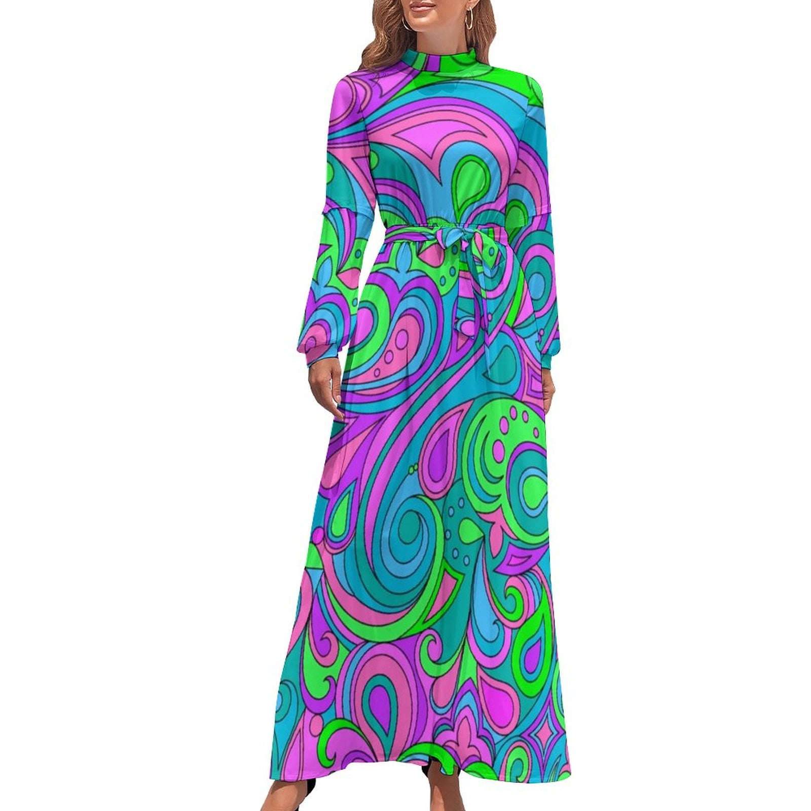 2025 Hippy Psychedelic Dress Retro 70s Tie Dye Aesthetic Bohemia ...