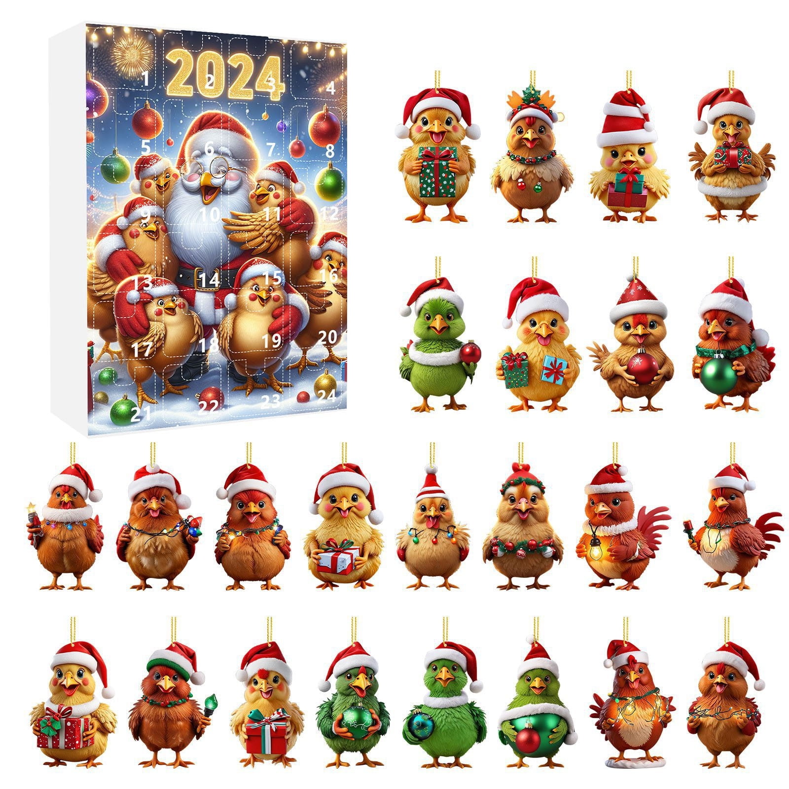 2025 Holiday Advent Calendar with 2D Funny Animal Acrylic Ornaments ...