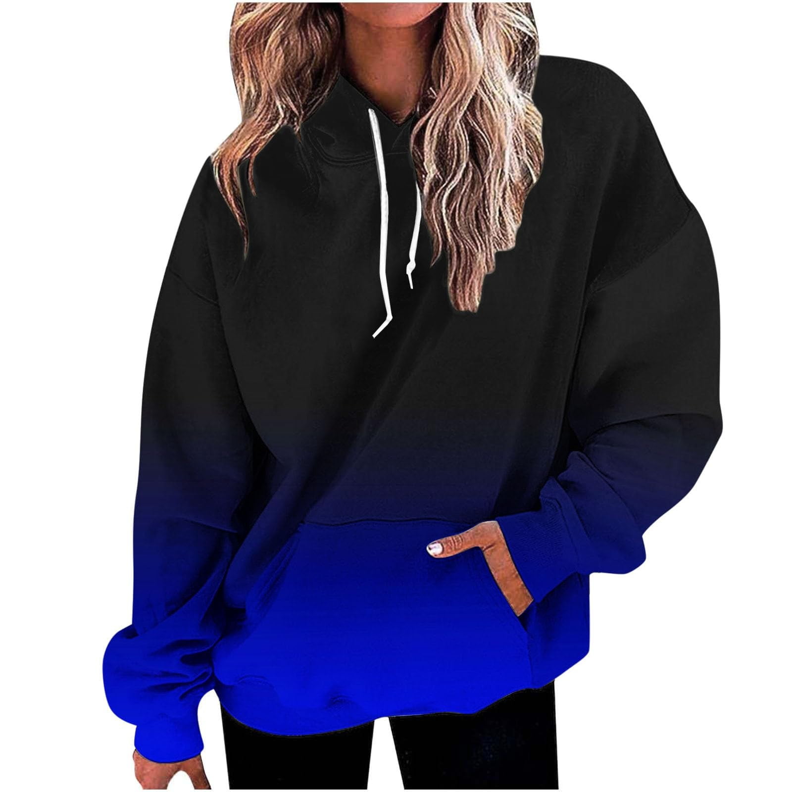 2025 Hoodies for Women Colour Gradient Shirt with Hood Casual Pullover ...