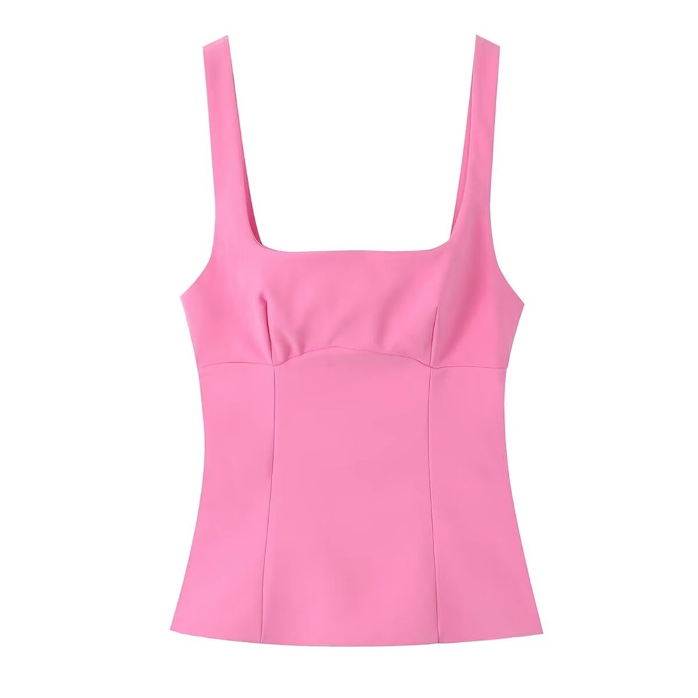 2025 Hot Pink Square Neck Sleeveless Women Top Structured Design with ...