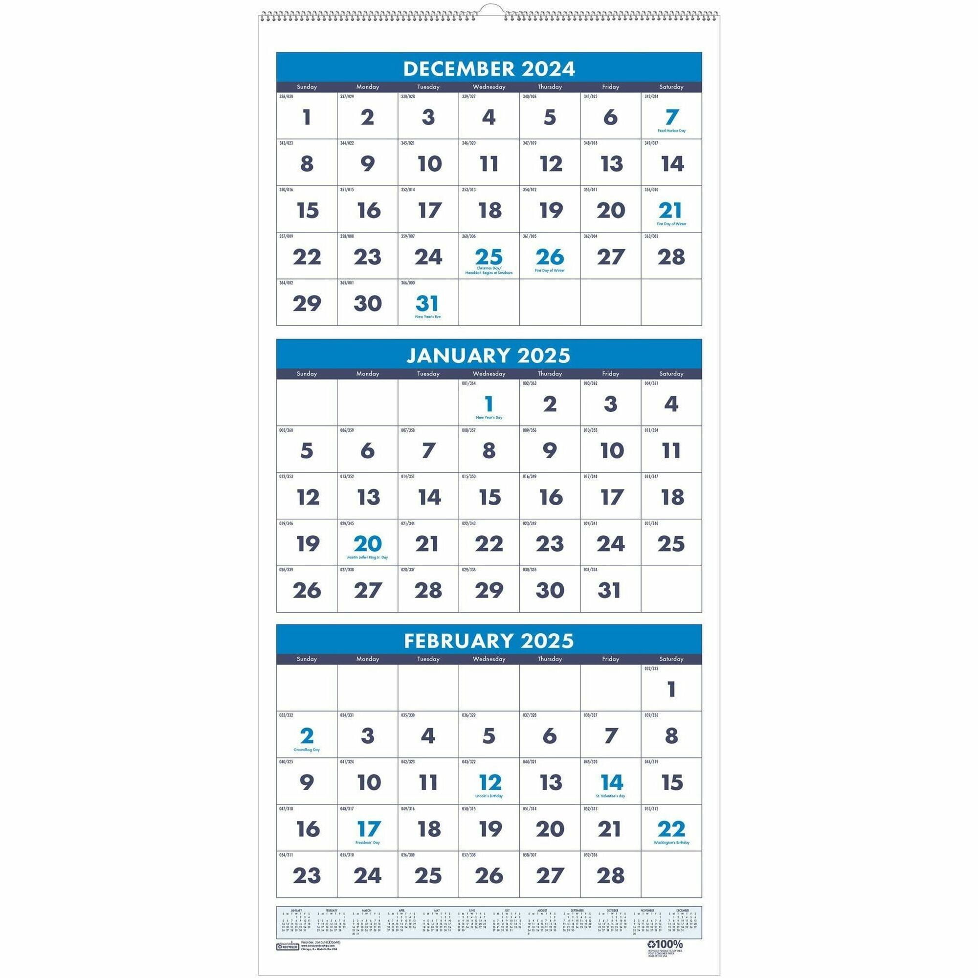 2025 House of Doolittle 8" x 17" Three-Month Wall Calendar White/Blue ...