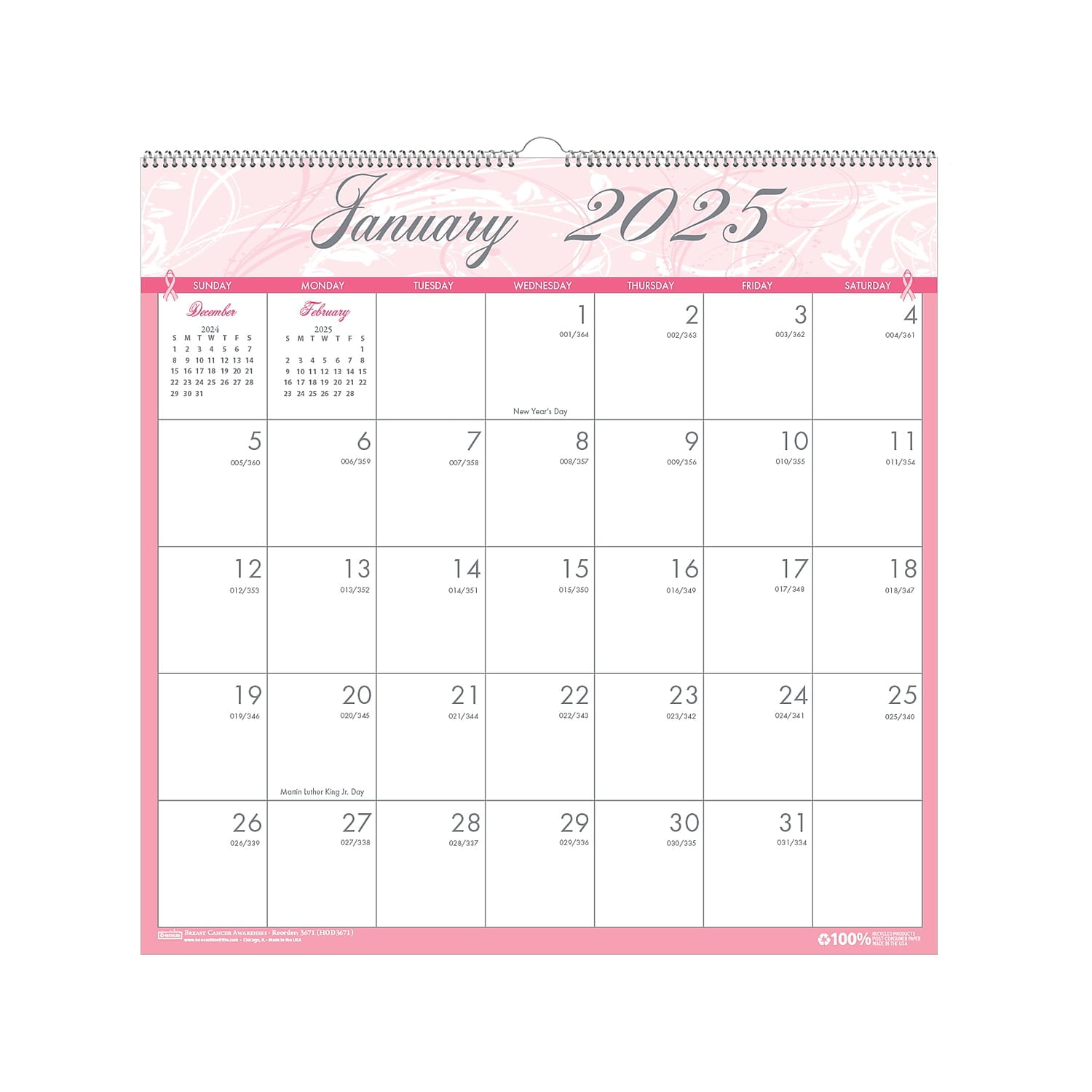 2025 House of Doolittle Breast Cancer Awareness 12" x 12" Monthly Wall ...