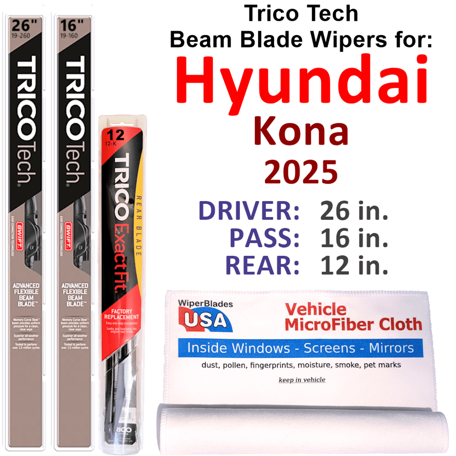 2025 Hyundai Kona Beam Blade Wipers (Set of 3) w/Rear Wiper - Walmart.com