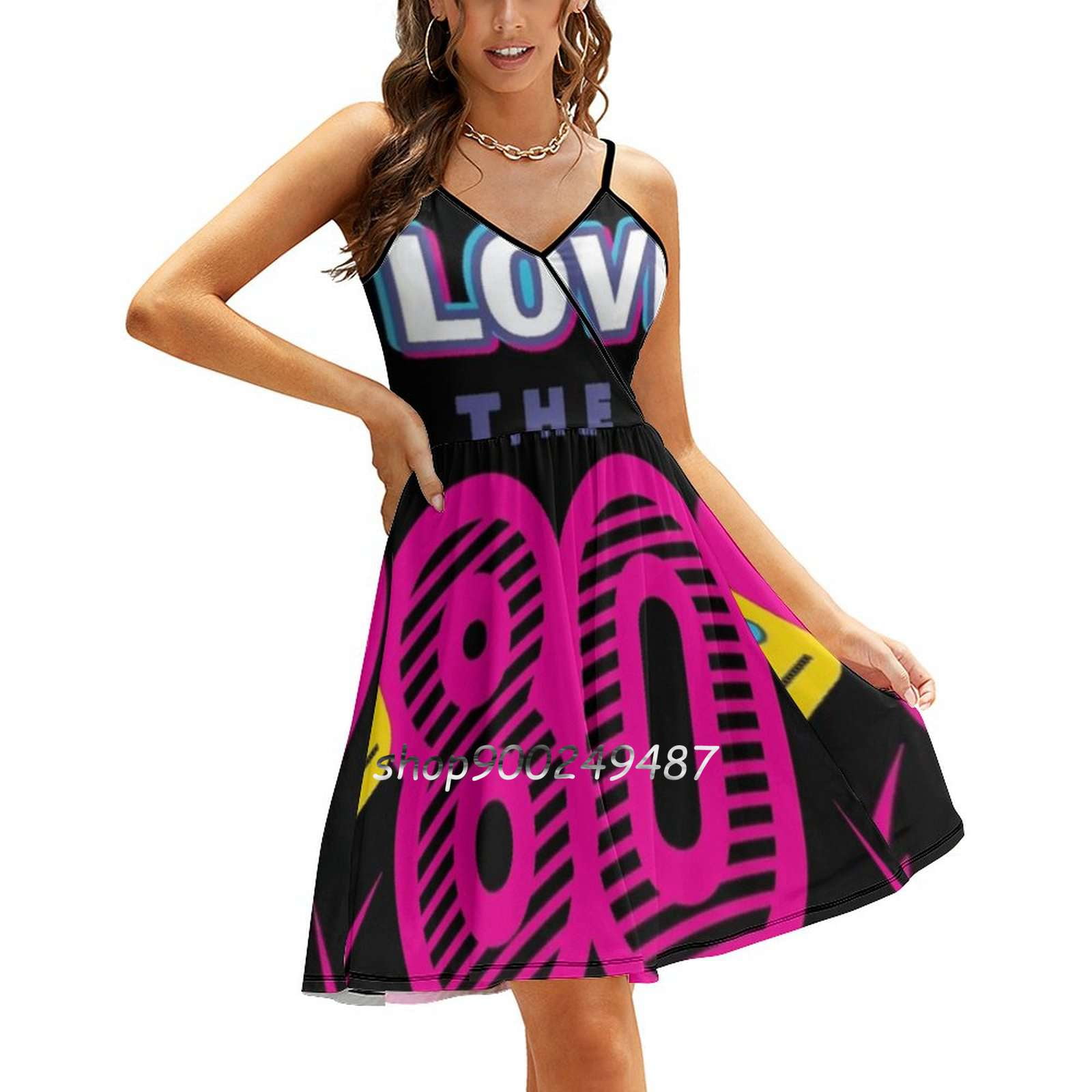 2025 I Love The 80S Retro Style Sweetheart Knot Flared Dress Fashion ...