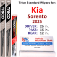 2025 Kia Sorento Wiper Blades (Set of 3) w/Rear Wiper - Walmart.com