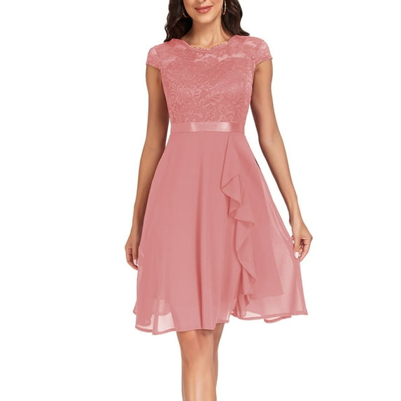 2025 Knee Length Women Wedding Guest Dress Floral Lace Cap Sleeve Short ...