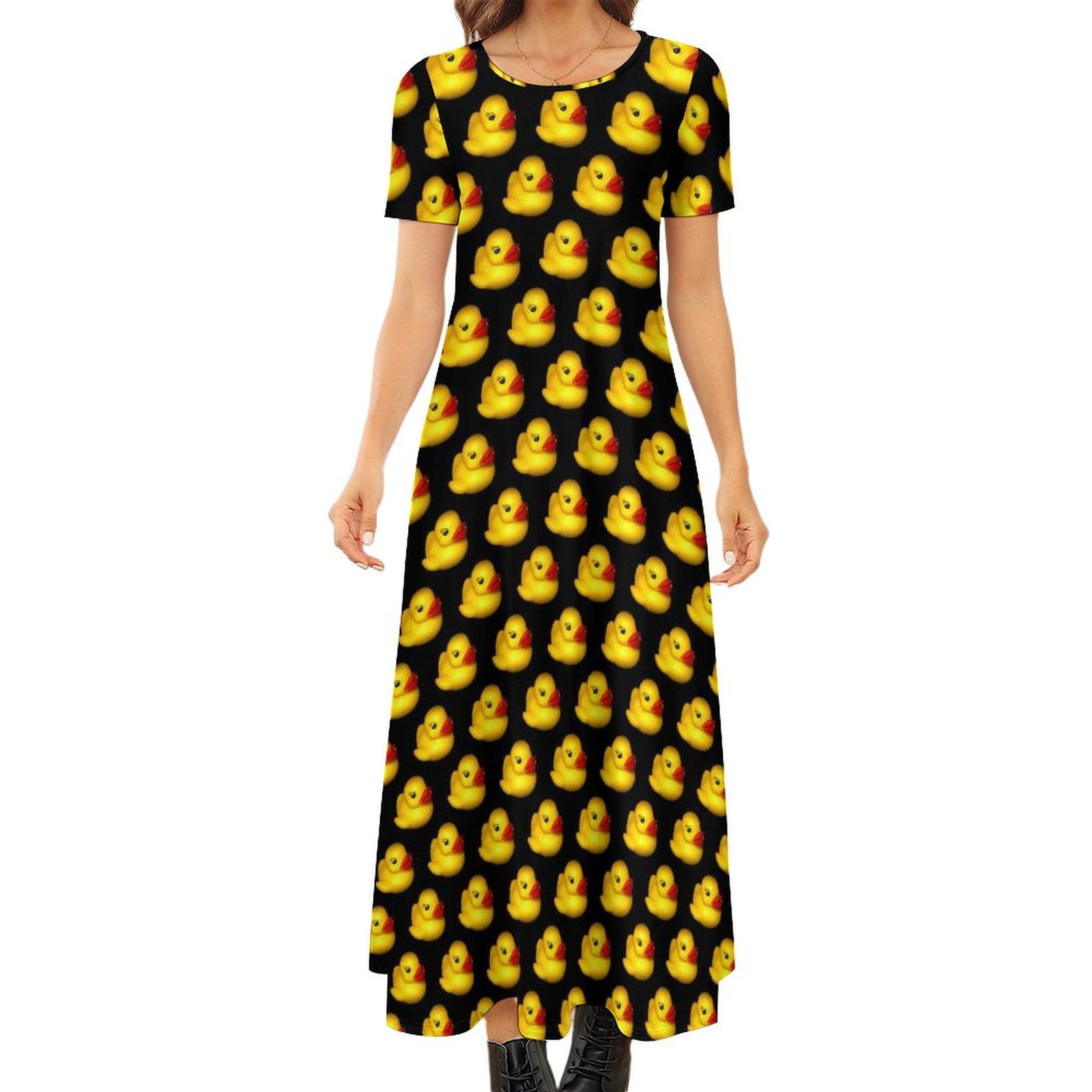 2025 Korean Dress Yellow Fashion Womens Dress Long Beach Retro Ducks ...