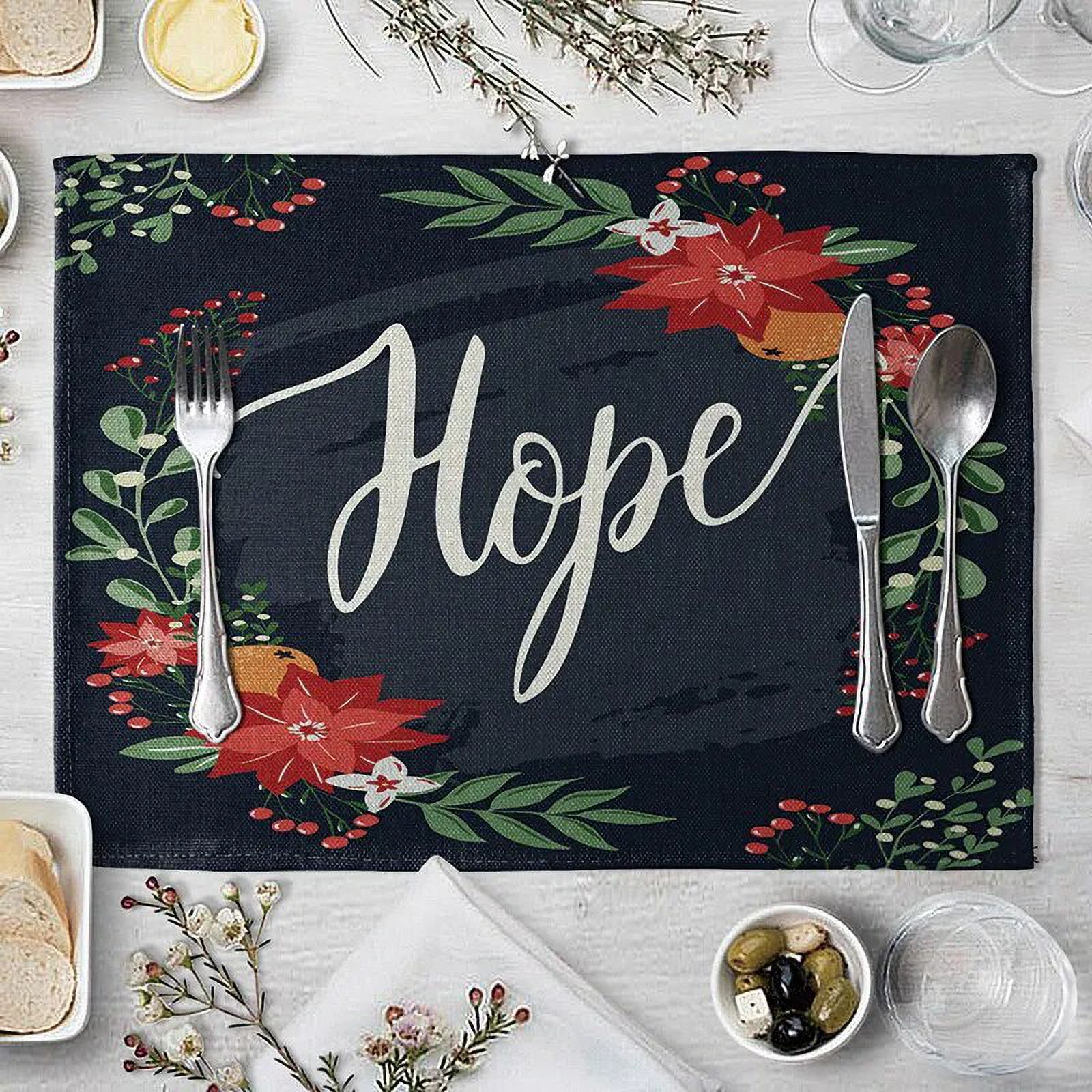 2025 Leaves Plant Letter Linen Dining Table Mat Love Green Tropical ...