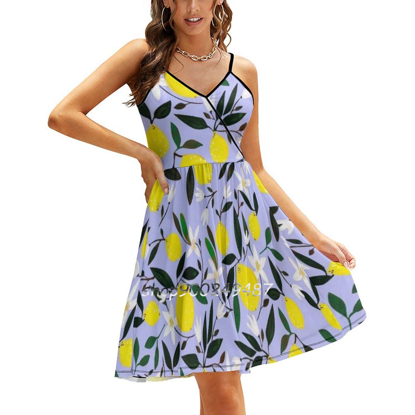 2025 Lemons Blue Sweet Elegant Dress Women Korean Kawaii Square Collar ...