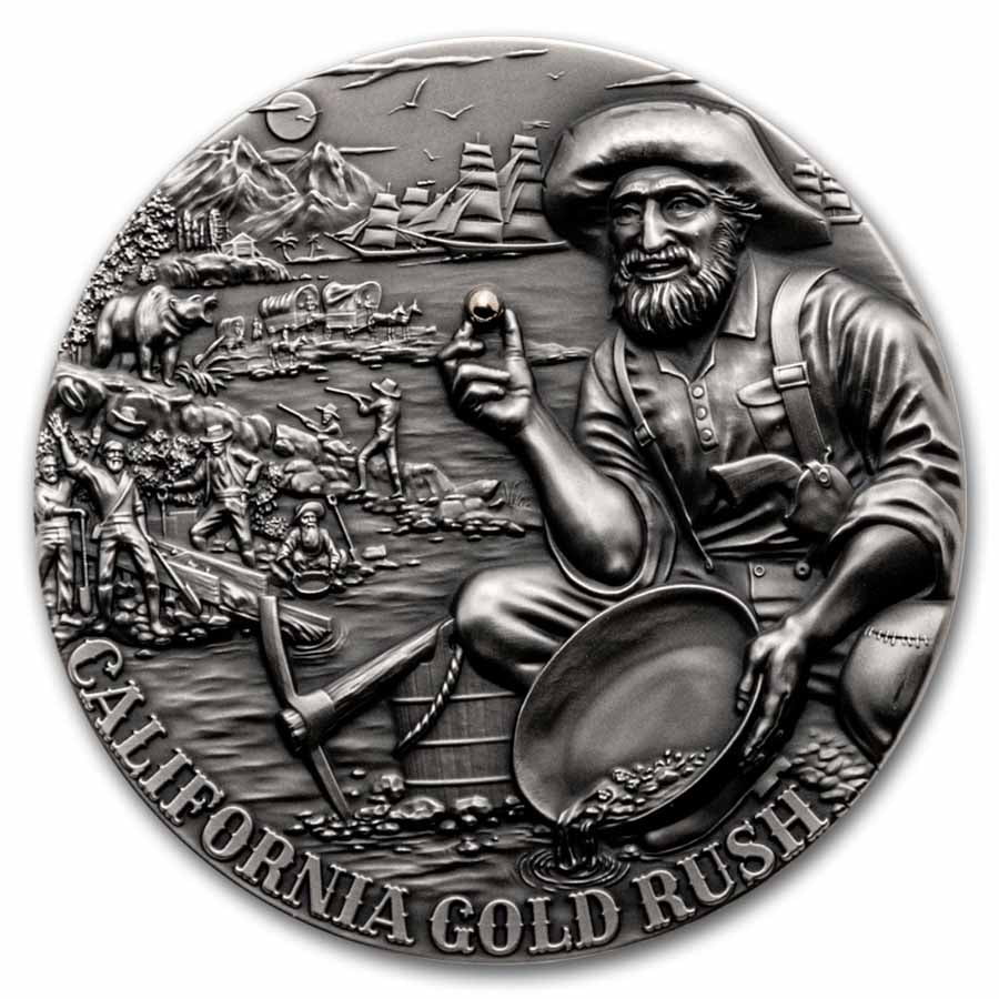 2025 Liberia 2 oz Silver Antique California Gold Rush (Box & COA ...